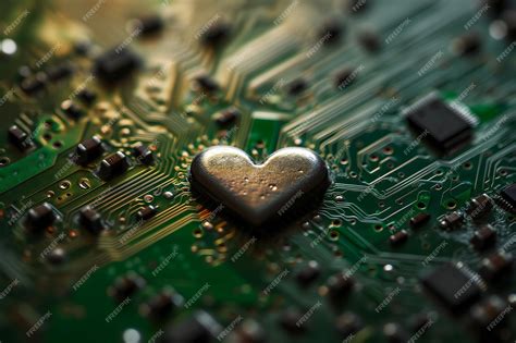 Premium Photo Heartshaped Microchip On Green Circuit Board