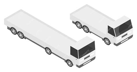 이소메트릭 화물 트럭 운송 배달 상자 도시 상업 배달 트럭 템플릿 터 일러스트레이션 프리미엄 벡터