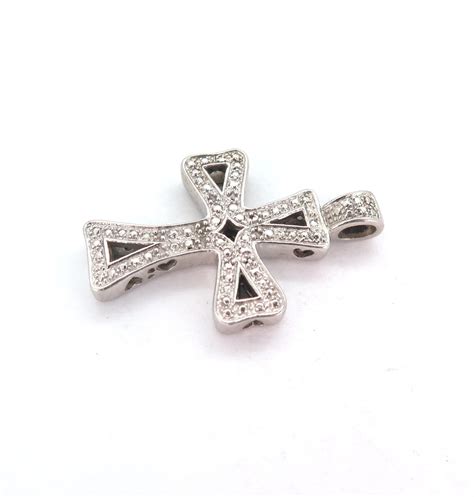 Vintage Karis Sterling Silver And Tiny Diamond Accent Cross Pendant 7 2g