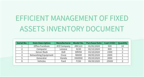 Efficient Management Of Fixed Assets Inventory Document Excel Template Free Download Pikbest