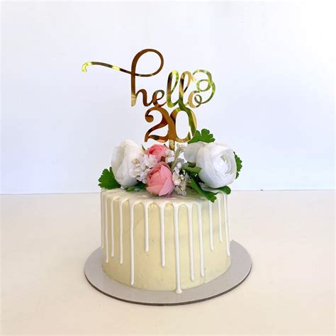 Gold Mirror Acrylic Hello 20 Birthday Cake Topper Online Party Supplies