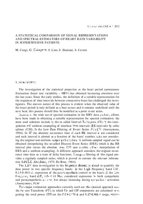 Pdf A Statistical Comparison Of Signal Representations And Spectral Estimators Of Heart Rate