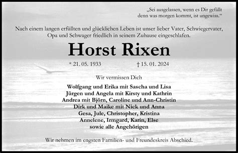 Traueranzeigen Von Horst Rixen Trauer Anzeigen De