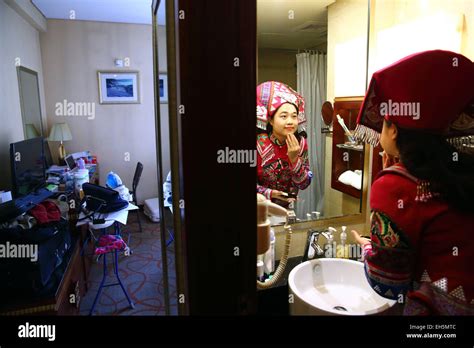 150307 Beijing March 7 2015 Xinhua Li Xinrong Wears Traditional Costume Of Zhuang