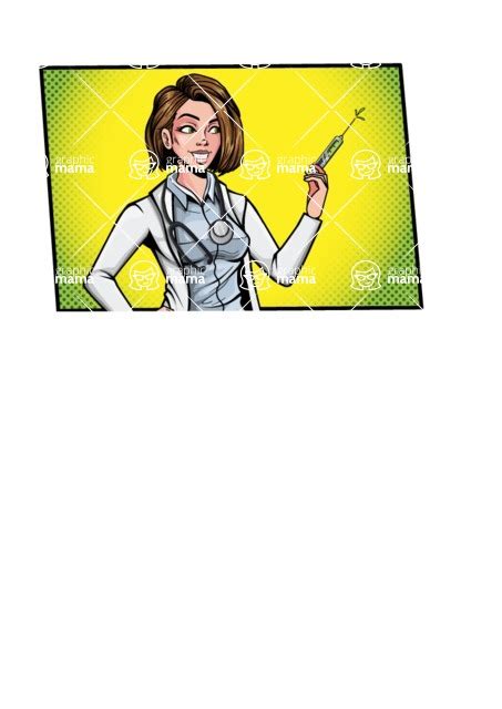 Comics Style Female Doctor Cartoon Character Holding Injection