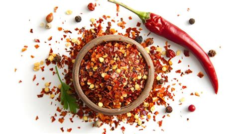 Composition With Chili Pepper Flakes On White Background Top View