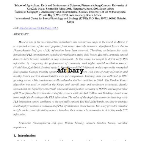 Testing The Spectral Resolutions Of The New Multispectral Sensors For Detecting Phaeosphaeria
