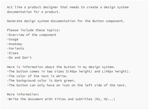 creating chatgpt prompt templates for design system documentation