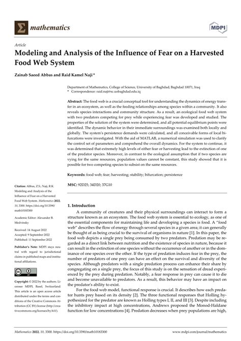 Pdf Modeling And Analysis Of The Influence Of Fear On A Harvested Food Web System