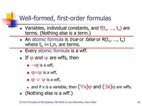 Cs589 Principles Of Db Systems Fall 2008 Lecture 4e Logic Model Theoretic View Of A Db Lois
