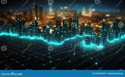 A City Skyline With A Line Graph In The Foreground Stock Illustration