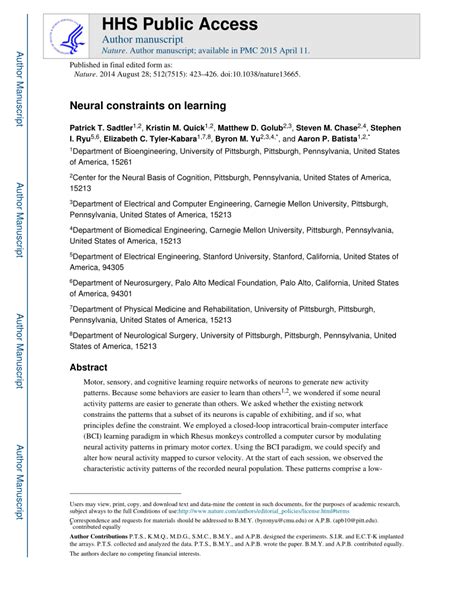 Pdf Neural Constraints On Learning