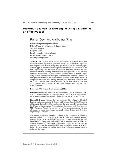 pdf distortion analysis of emg signal using labview as an effective tool