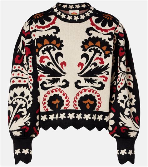 Tapestry Stripes Jacquard Sweater In Black Farm Rio Mytheresa