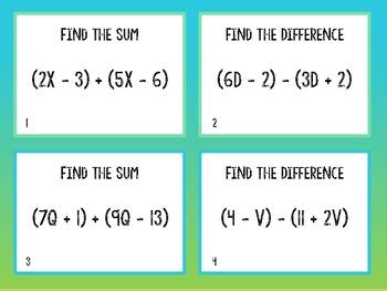 Adding And Subtracting Linear Expressions Notes Task Cards TpT