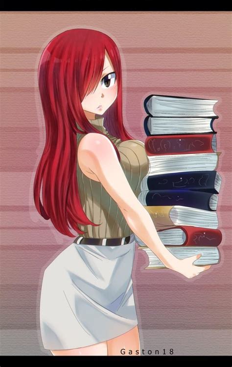 Erza Scarlet With Books Gaston18 [media] R Fairytail