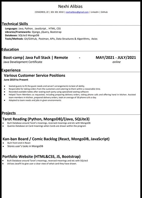 First Draft Of Resume Coding Bootcamp Grad With No Relevant Experience