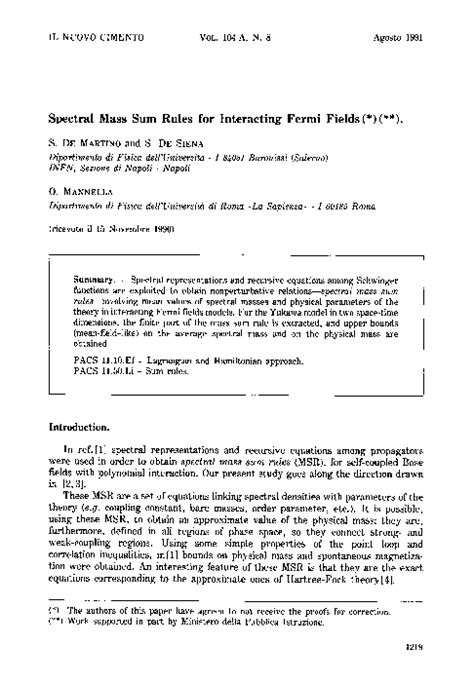 Pdf Spectral Mass Sum Rules For Interacting Fermi Fields