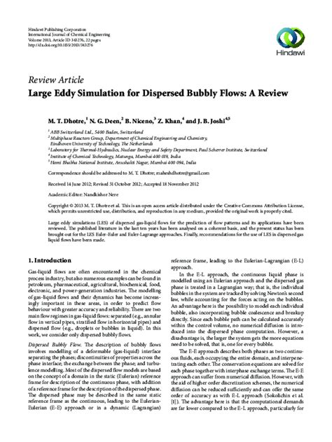 Pdf Large Eddy Simulation For Dispersed Bubbly Flows A Review