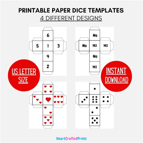4 Printable Paper Dice Template Bundle Pdf Dice Numbers And Dots Paper