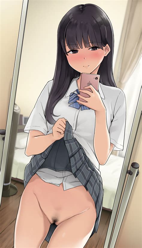 Rule 34 Black Eyes Black Hair Blush Bottomless Bow Bowtie Cellphone