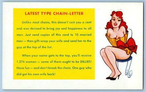 Risqué Comic Postcard~ Wife Humor~ Latest Type Chain Letter 4610463651