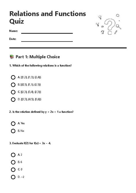 Relations And Functions Quiz Grade 8 By The Math Resource Room