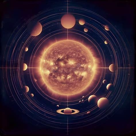 The Sun Being Orbited By Celestial Bodies Stock Illustration