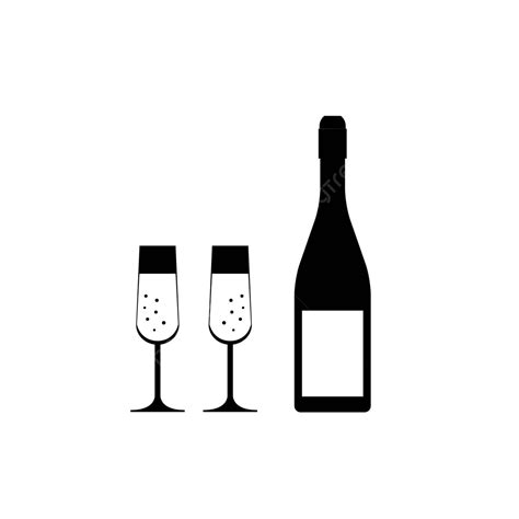 A Vector Illustration Of A Black And White Bottle Of Champagne With Two