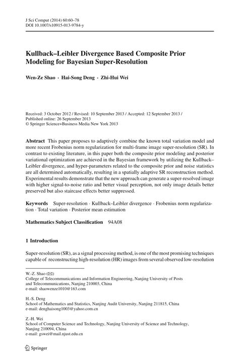 Pdf Kullback Leibler Divergence Based Composite Prior Modeling For Bayesian Super Resolution