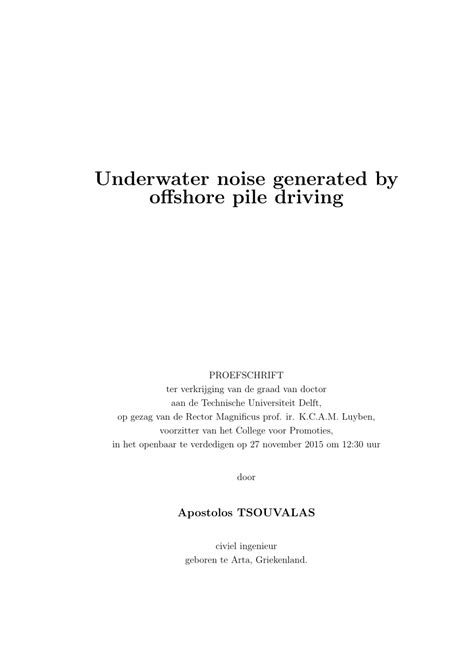 Pdf Underwater Noise Generated By Offshore Pile Driving