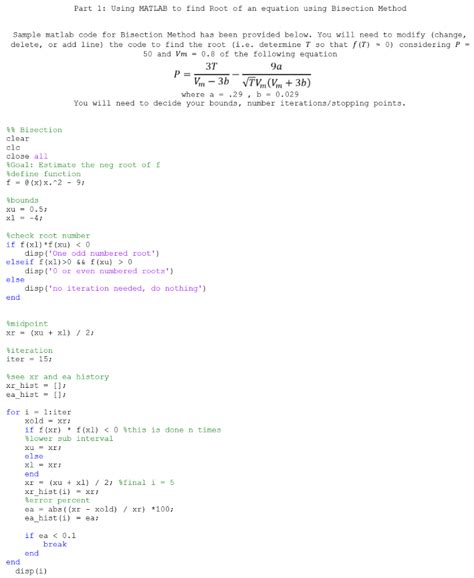 Solved Part 1 Using Matlab To Find Root Of An Equation Using
