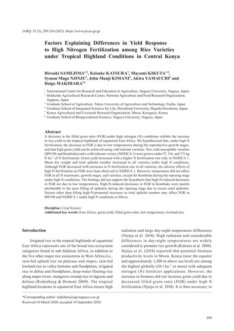 Pdf Factors Explaining Differences In Yield Response To High Nitrogen Fertilization Among Rice