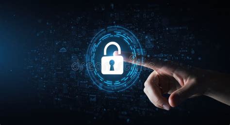 Cybersecurity Digital Lock Hand Gesture Futuristic Interface Stock