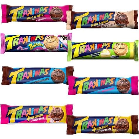 Kit Com 3 Ou 5 Unidades De Biscoito Trakinas Recheado 126g Escolha