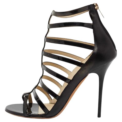 Jimmy Choo Black Patent Leather And Leather Gladiator Sandals Size 395