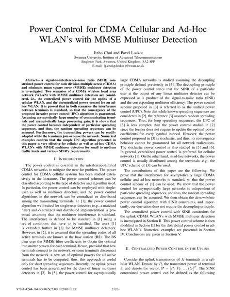 Pdf Power Control For Cdma Cellular And Ad Hoc Wlans With Mmse