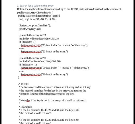 Solved 1 Search For A Value In The Array Define The Method