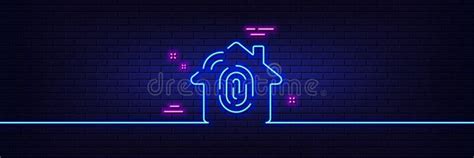 Fingerprint Access Line Icon House Protection Sign Neon Light Glow Effect Vector Stock Vector