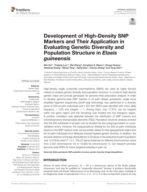 Pdf Development Of High Density Snp Markers And Their Application In Evaluating Genetic