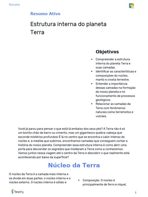 Estrutura Interna Do Planeta Terra Pdf Terra Crosta Geologia