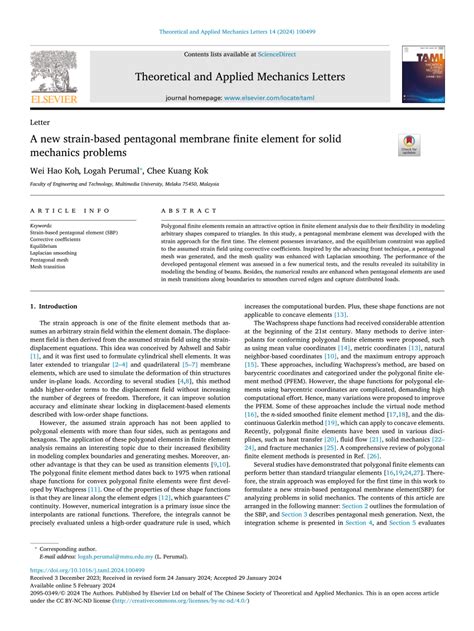 Pdf A New Strain Based Pentagonal Membrane Finite Element For Solid