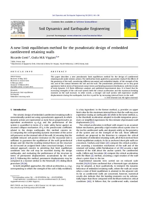 Pdf A New Limit Equilibrium Method For The Pseudostatic Design Of Embedded Cantilevered