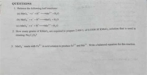 Solved 1 Balance The Following Half Reactions A