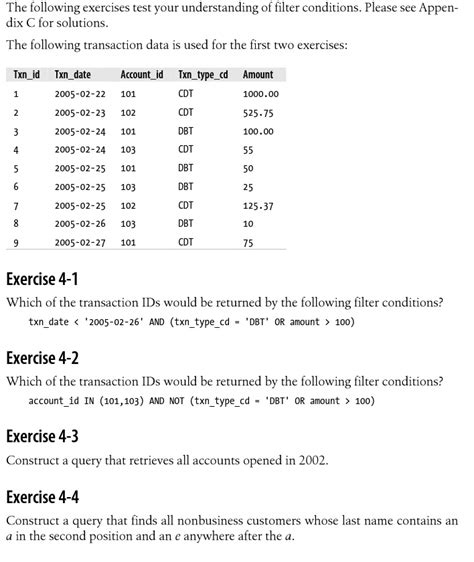 Texts Sql Learning Chapter 4 Filtering Exercise The Following Exercises Test Your Understanding