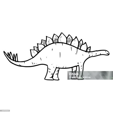손으로 그린 벡터 낙서 스테고사우루스 일러스트레이션 만화 스테고사우루스는 색칠 페이지 포스터 디자인 티셔츠 프린트 및 스티커를