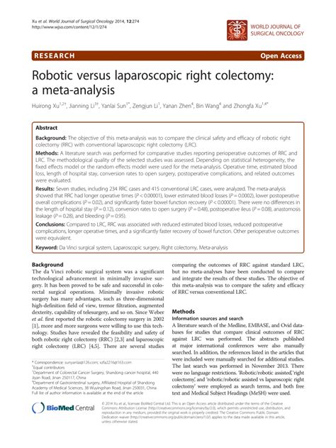 Pdf Robotic Versus Laparoscopic Right Colectomy A Meta Analysis