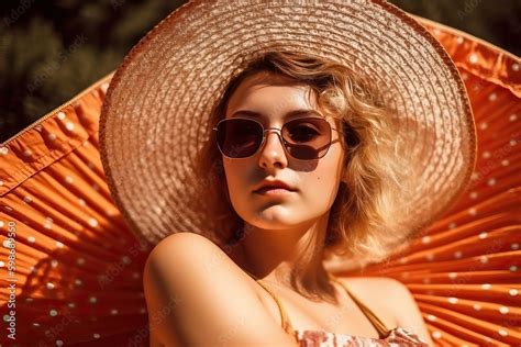 Woman Sunbathing On Summer Beach Ai Generated Stock Illustration Adobe Stock