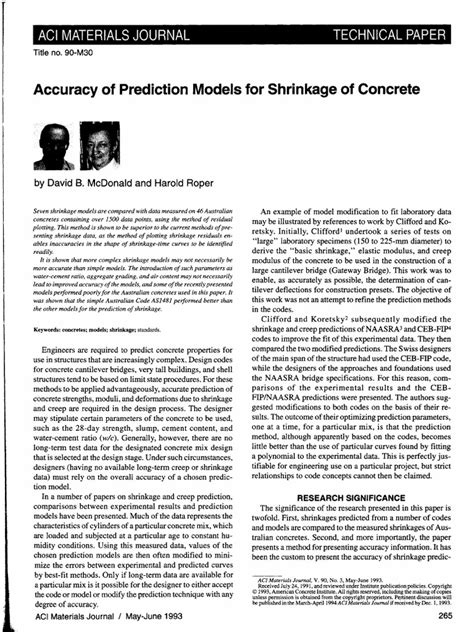 Accuracy Of Prediction Models For Shrinkage Of Concrete Pdf Pdf Errors And Residuals