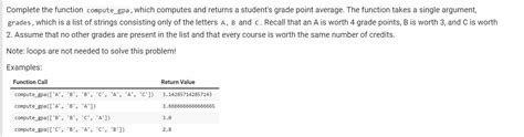 solved complete the function compute gpa which computes and